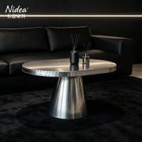 China Modern Industrial Aviator Aluminum Coffee Table Round Riveted Metal Center Table Industrial Conical Pedestal Accent Table for sale