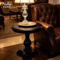 China Black Solid Wood Round End Table Classic Carved Pedestal Side Table Vintage Nightstand for Living Room Bedroom for sale