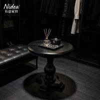 China Black Solid Wood Round End Table Classic Carved Pedestal Side Table Vintage Nightstand for Living Room Bedroom for sale