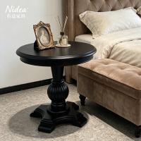 China Black Solid Wood Round End Table Classic Carved Pedestal Side Table Vintage Nightstand for Living Room Bedroom for sale