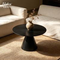 China Modern Minimalist Solid Wood Round Side Table Matte Black Conical Base End Table Contemporary Sculptural Accent Coffee Table for sale