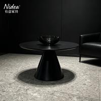 China Modern Minimalist Solid Wood Round Side Table Matte Black Conical Base End Table Contemporary Sculptural Accent Coffee Table for sale