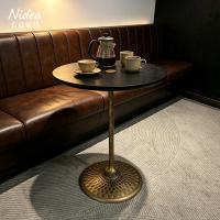 China Nidea Modern Luxury Round Accent Table Solid Wood Top with Hammered Brass Base Nesting Coffee Side Tables Club Bar for sale