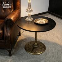 China Nidea Modern Luxury Round Accent Table Solid Wood Top with Hammered Brass Base Nesting Coffee Side Tables Club Bar for sale