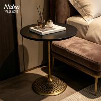China Nidea Modern Luxury Round Accent Table Solid Wood Top with Hammered Brass Base Nesting Coffee Side Tables Club Bar for sale