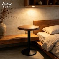China Minimalist Round Side Table Solid Wood Top Bistro Table with Weighted Metal Pedestal Base Compact Cafe Dining Table for Home for sale