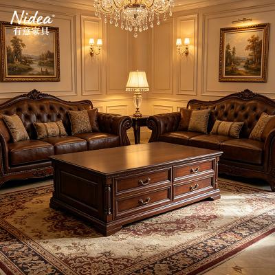 China Traditional Solid Wood Coffee Table with Drawers Classic Large Rectangular Living Room Center Table Luxury Wooden Storage for sale