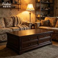 China Traditional Solid Wood Coffee Table with Drawers Classic Large Rectangular Living Room Center Table Luxury Wooden Storage for sale
