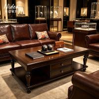 China Traditional Solid Wood Rectangular Coffee Table Storage Drawers Open Shelf American Classic Antique Design Living Room Furniture for sale