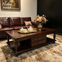 China Traditional Solid Wood Rectangular Coffee Table Storage Drawers Open Shelf American Classic Antique Design Living Room Furniture for sale