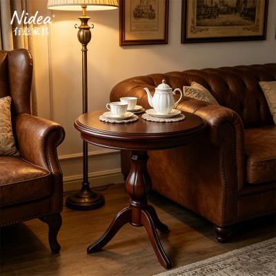 China Classic Solid Wood Round End Table Traditional Pedestal Side Table Vintage Coffee Table with Sunburst Veneer Club Living Room for sale