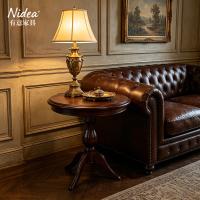 China Classic Solid Wood Round End Table Traditional Pedestal Side Table Vintage Coffee Table with Sunburst Veneer Club Living Room for sale