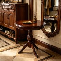 China Classic Solid Wood Round End Table Traditional Pedestal Side Table Vintage Coffee Table with Sunburst Veneer Club Living Room for sale
