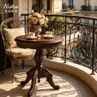 China European Classic Antique Carved Solid Wood Round End Table Tripod Pedestal Side Table with Veneer Top Club Bar Living Room for sale