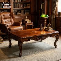 China Classic European Solid Wood Carved Coffee Table Antique Cabriole Leg Center Table with Starburst Veneer Top Club Bar Living Room for sale