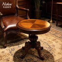 China American Classic Solid Wood Round End Table Antique Carved Pedestal Coffee Table with Sunburst Veneer Top Living Room Club Bar for sale