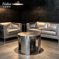 China Industrial Aviator Aluminum Coffee Table & End Table Set Riveted Metal Drum Accent Tables Living Room Furniture Handmade Durable for sale