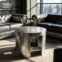 China Industrial Aviator Aluminum Coffee Table & End Table Set Riveted Metal Drum Accent Tables Living Room Furniture Handmade Durable for sale