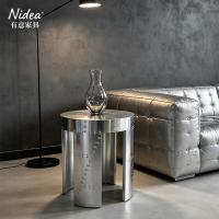 China Industrial Aviator Aluminum Coffee Table & End Table Set Riveted Metal Drum Accent Tables Living Room Furniture Handmade Durable for sale