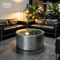 China Aviator Industrial Round Coffee Table Aluminum Riveted Engine Turbine Propeller Glass Top Handmade Durable Home Furniture for sale