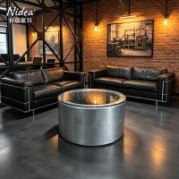 China Aviator Industrial Round Coffee Table Aluminum Riveted Engine Turbine Propeller Glass Top Handmade Durable Home Furniture for sale