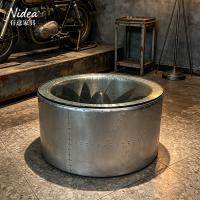 China Aviator Industrial Round Coffee Table Aluminum Riveted Engine Turbine Propeller Glass Top Handmade Durable Home Furniture for sale