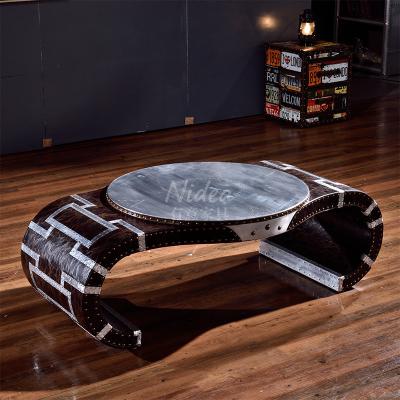 China Nidea Red Wine Cigar Bar Coffee Table Industrial Style Flat Durable Handmade Aluminum Rivet Metal Watch-Shaped Design for sale