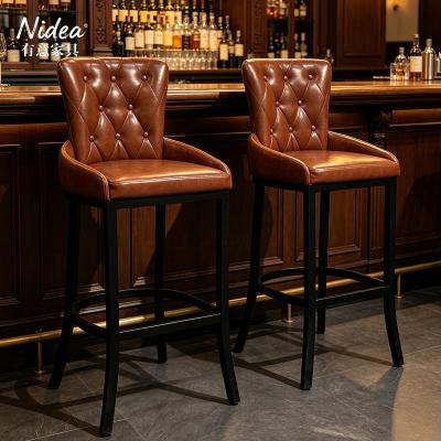 China Modern Luxury Leather Bar Stool Choice of Soft-Arched or Geometric Tufted Back Metal High-Back Counter Stool for Kitchen Bar for sale