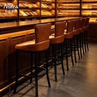 China Modern Luxury Leather Bar Stool Choice of Soft-Arched or Geometric Tufted Back Metal High-Back Counter Stool for Kitchen Bar for sale