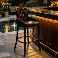 China Modern Luxury Leather Bar Stool Choice of Soft-Arched or Geometric Tufted Back Metal High-Back Counter Stool for Kitchen Bar for sale