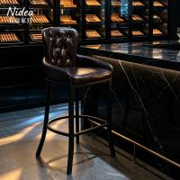 China Modern Luxury Leather Bar Stool Choice of Soft-Arched or Geometric Tufted Back Metal High-Back Counter Stool for Kitchen Bar for sale