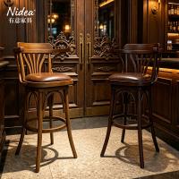 China Classic Bentwood Bar Stool Traditional French Bistro High Chair with Leather Seat Sturdy Solid Wood Counter Stool for Cafe for sale