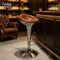 China Industrial Aviator Aluminum Bar Stool Adjustable Swivel Leather Counter Stool with Rivets Vintage Metal High Chair for Bar for sale
