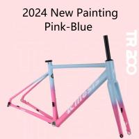 China Bicycle Parts 700x32c Aluminum Road Bike Frame with Large Straight Tube Headtube Pink-blue for sale