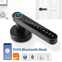 China Security Wifi Wireless Door Lock TUYA APP Access Smart Keyless Digital Electronic with Fingerprint Handle Lock for sale
