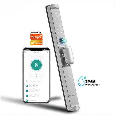 China Slim Biometric Fingerprint Smart Wireless Door Lock with Cute Handle Tuya WIFI or TTLock App IP66 Waterproof Lock for sale