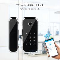 China TTLock BT or WIFI Wireless App Digital Electronic Biometric Fingerprint Glass Door Lock for Office for sale
