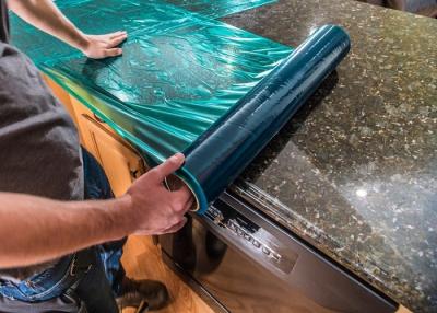 China PE Counter Top Protection Film 50-80 Micron Thickness, 10-1240mm Width for Marble and Flooring Surfaces for sale