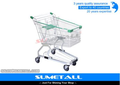China Strong Structure Supermarket Shopping Trolley With Green Plastic Baby Seat for sale