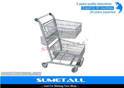 China Metal Double Basket Shopping Cart , 2 Basket Shopping Trolley For Supermarket for sale