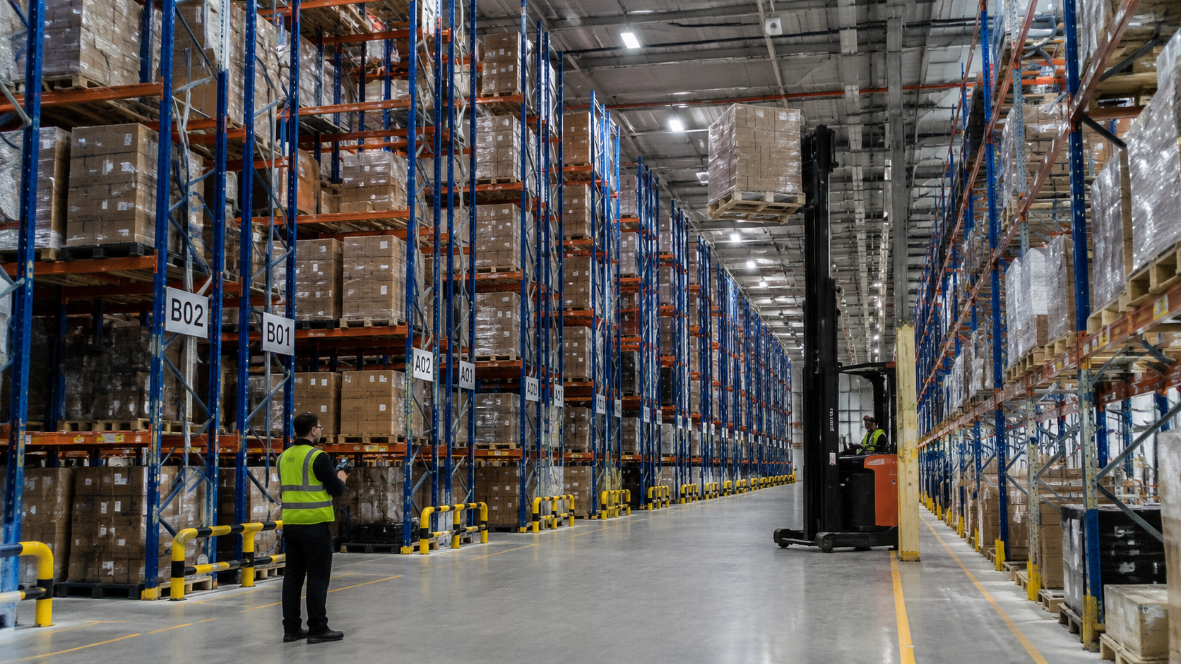 Selective pallet rack system supporting FIFO inventory management in a 3PL warehouse