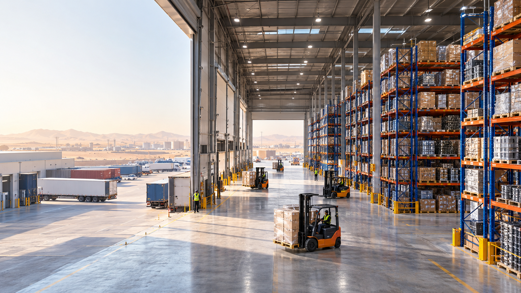 High-capacity logistics hub in Saudi Arabia with heavy-duty selective pallet racking