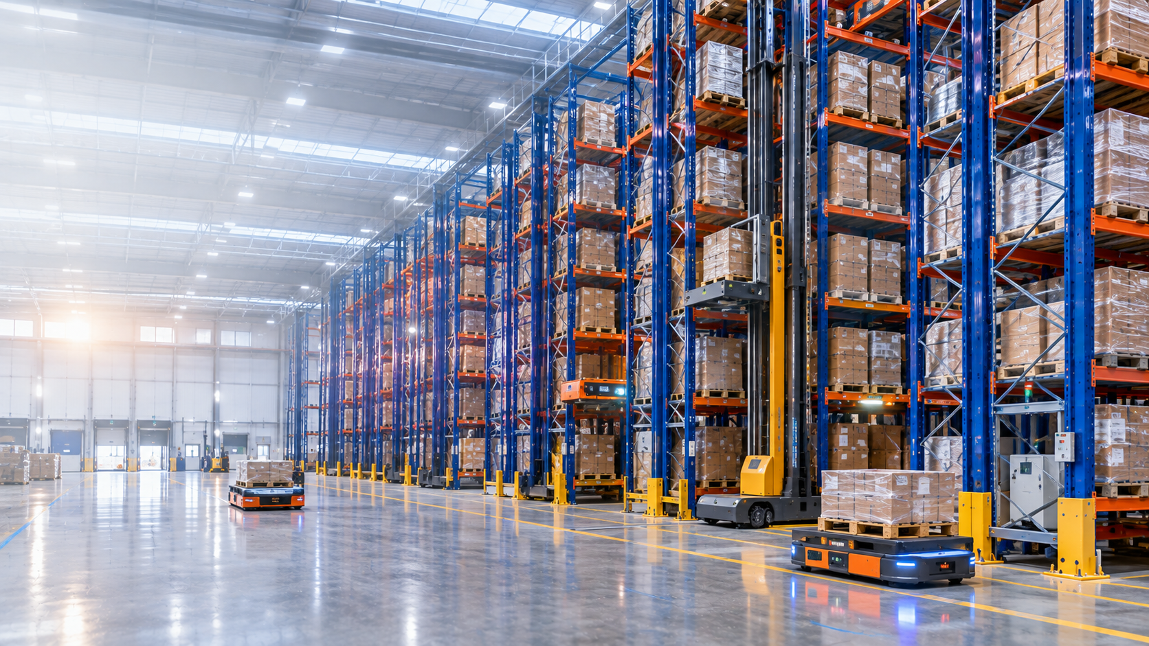Automated warehouse with heavy-duty hot-rolled steel selective pallet racking