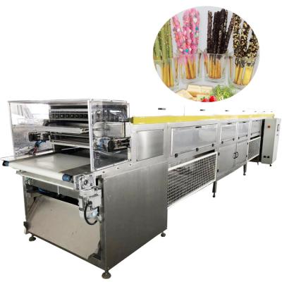 China 1300kg/h Chocolate Enrober Machine with Air Cooling for Pocky Sticks Double Coating Production Line - 800-1200 Sticks/Min for sale