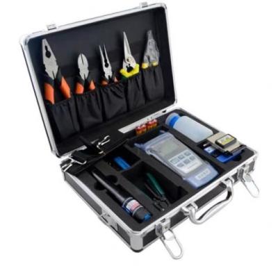China Portable FTTH Aluminum Fiber Optic Tools Box Kit with 350x260x120mm Case and 7.5kg Weight for sale