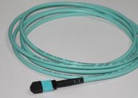 China MPO to MPO OM3 Fiber Patch Cord 3.0mm 12 Core Polarity B Aqua Cable for 40G Ethernet for sale