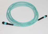 China MPO to MPO OM3 Fiber Patch Cord 3.0mm 12 Core Polarity B Aqua Cable for 40G Ethernet for sale