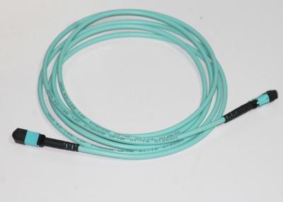China MPO to MPO OM3 Fiber Patch Cord 3.0mm 12 Core Polarity B Aqua Cable for 40G Ethernet for sale