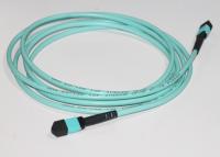 China MPO to MPO OM3 Fiber Patch Cord 3.0mm 12 Core Polarity B Aqua Cable for 40G Ethernet for sale
