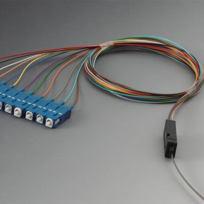China LC UPC Multimode OM3 Ribbon Fanout Pigtail Kit 850nm 0.9mm OD 12 Fiber for sale